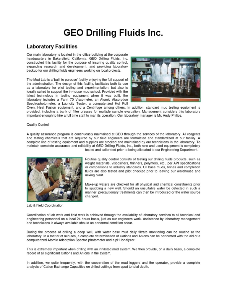 GEO Drilling Fluids Inc | PDF | Laboratories | Physical Sciences