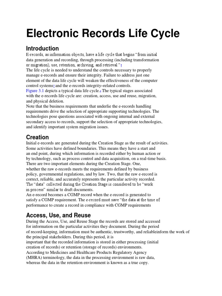 Electronic Records Life Cycle Overview | PDF | Product Lifecycle ...
