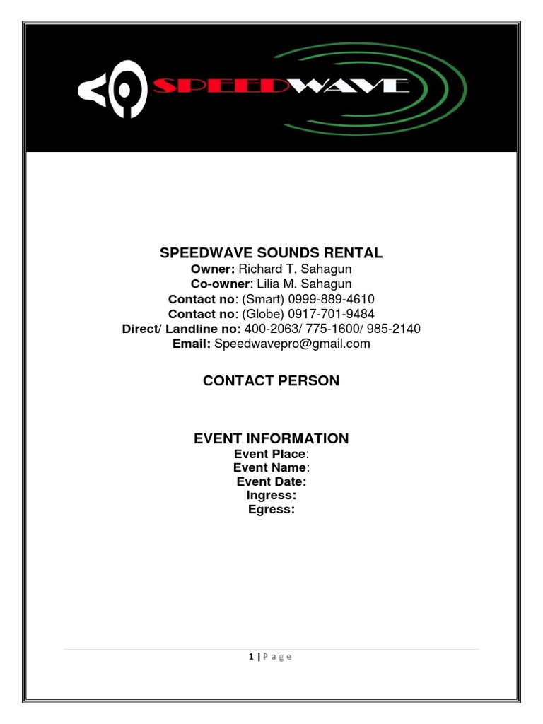 Speedwave Sounds Rental | PDF