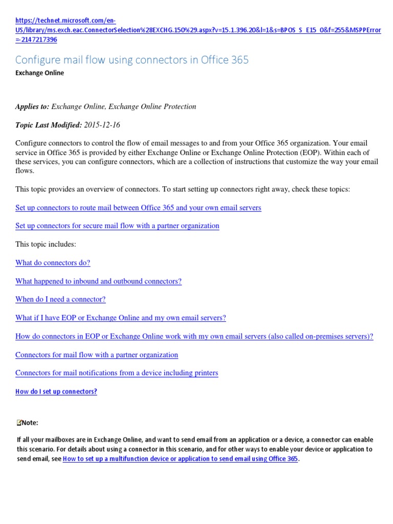Configure mail flow using connectors in Office 365 Exchange Online ...