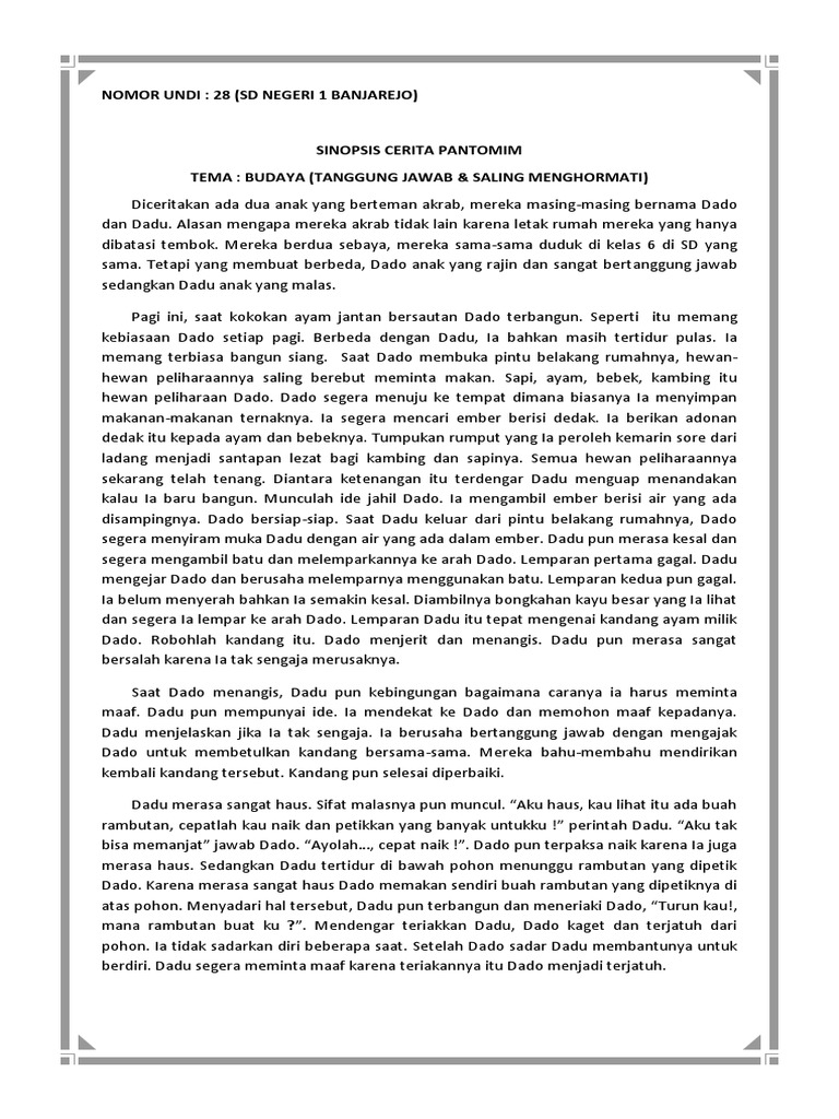 Sinopsis Pantomim 2018 | PDF