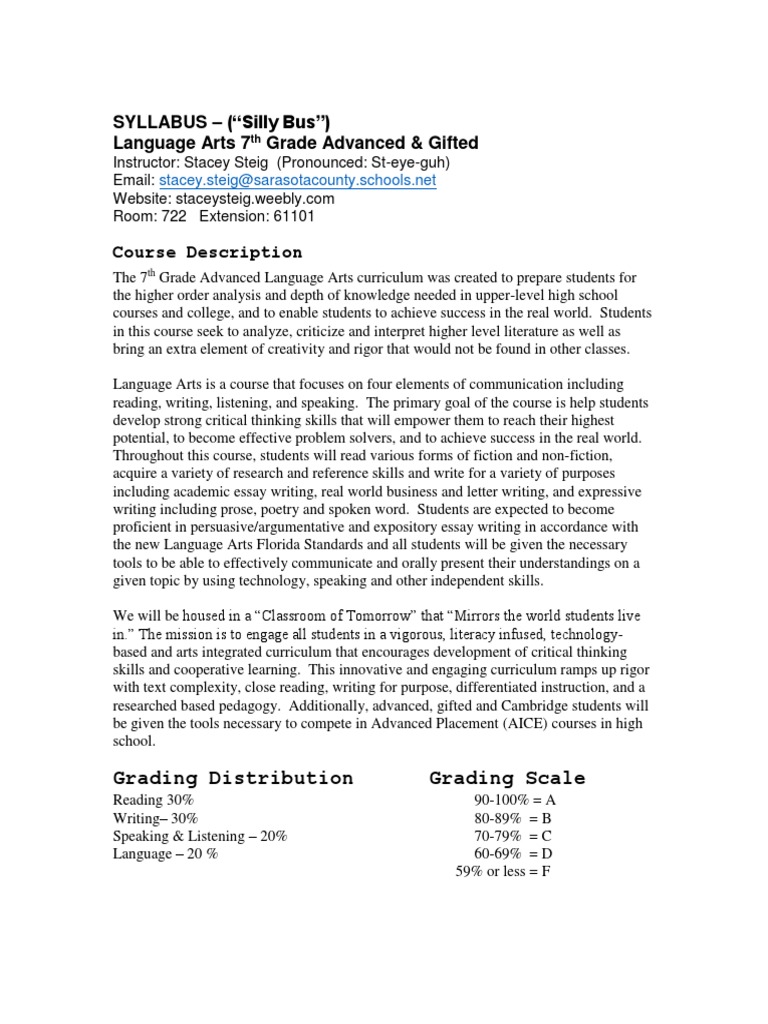 Booker 7th Grade Gifted Cambridge Syllabus | PDF | Homework | Curriculum