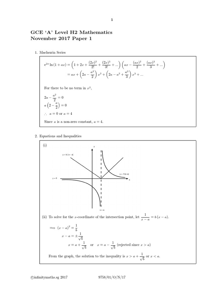 GCE A' Level H2 Mathematics November 2017 Paper 1 | PDF | Plane ...