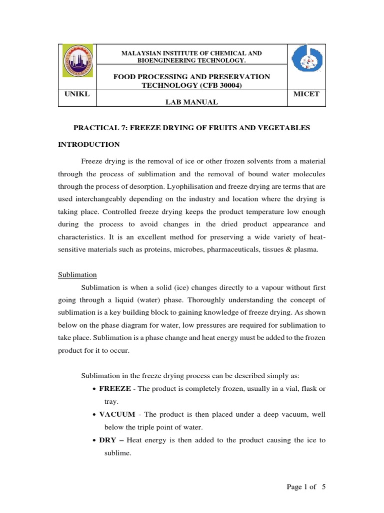 Food Processing and Preservation Technology (CFB 30004) Unikl Lab ...