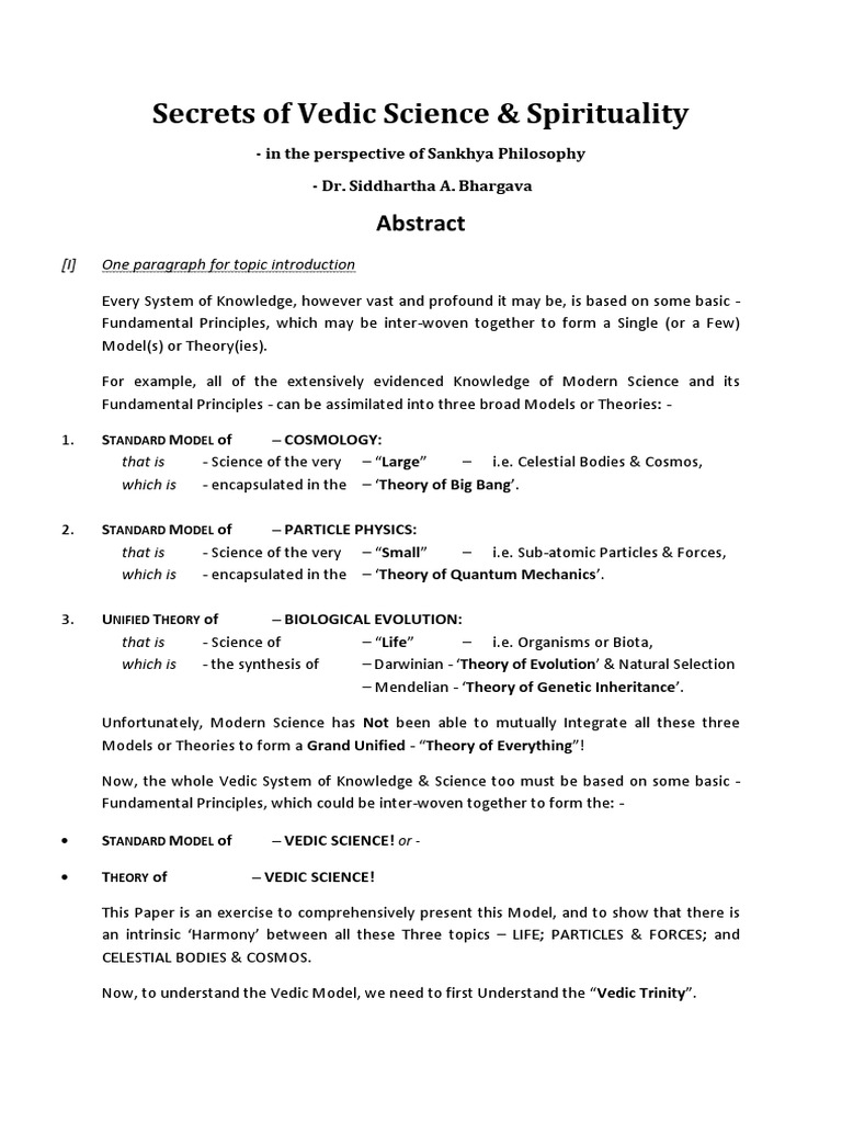 Abstract - Secrets of Vedic Science & Spirituality | PDF | Vedas | Theory
