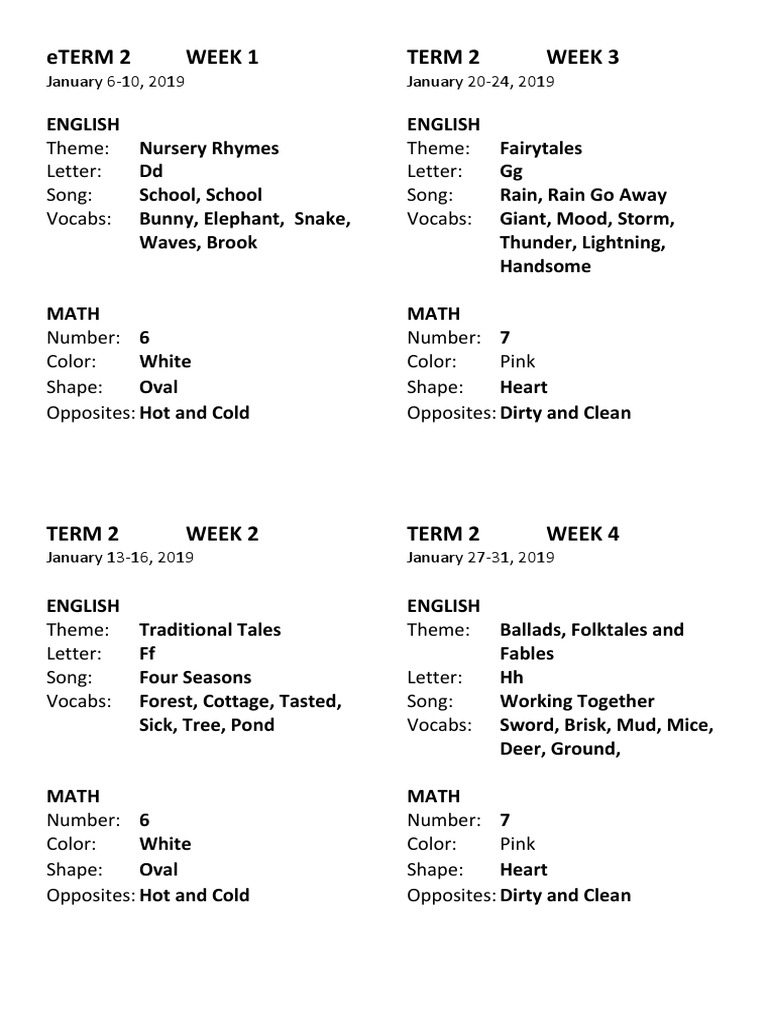eTERM 2 Weekly Lesson Plans | PDF | Language Arts & Discipline