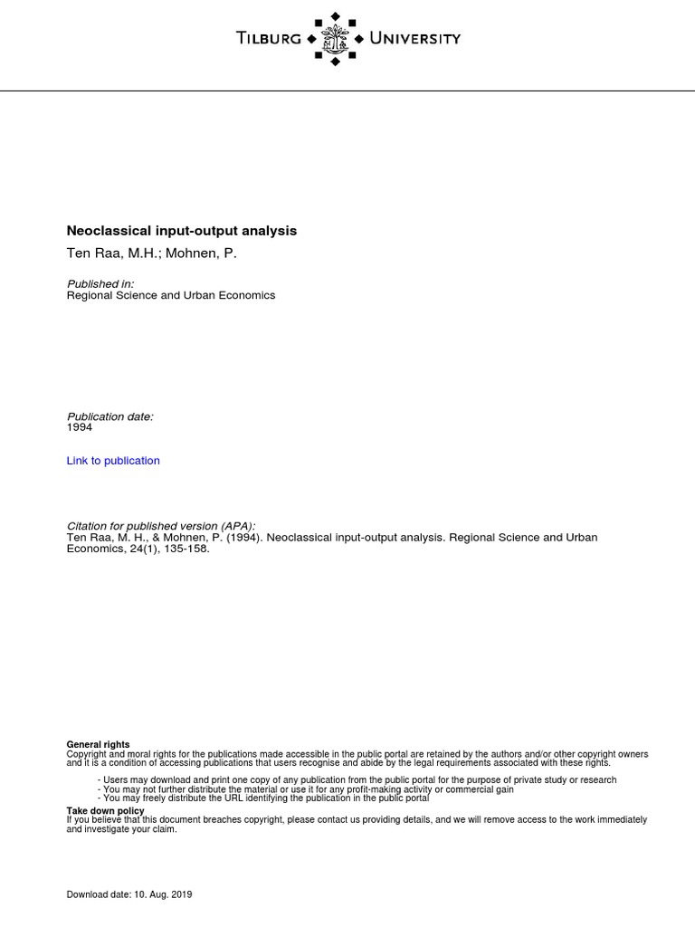 Tilburg University: Neoclassical Input-Output Analysis | PDF | Input–Output Model | Labour Economics