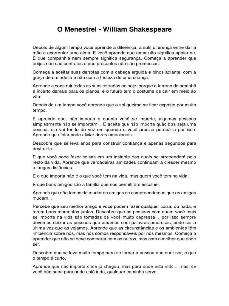 O Menestrel - William Shakespeare | PDF | Tempo | Amor