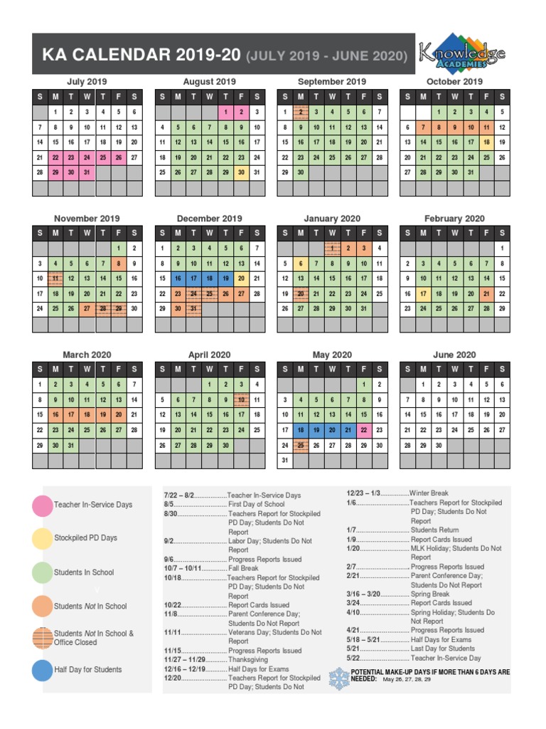 2019-20 School Year Calendar | PDF | Observances | Holidays