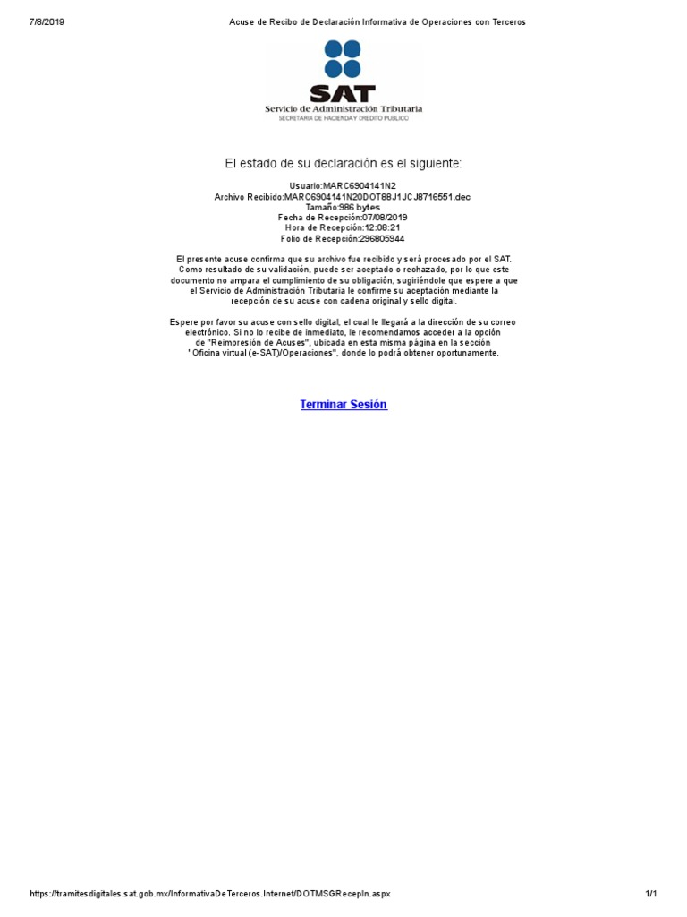 Ejemplo de Acuse de Recibo Sat | PDF