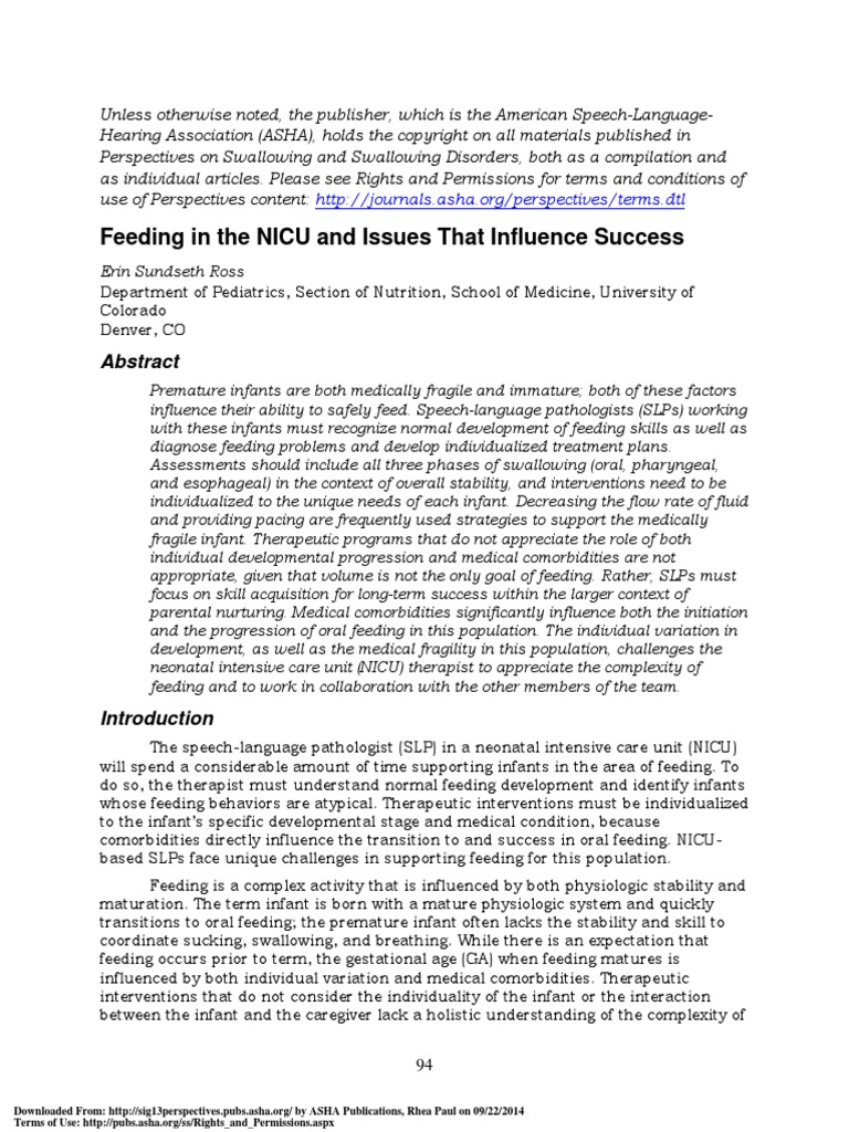 Ross, 2008 - Feeding in The NICU and Issues That Influence Success Erin ...