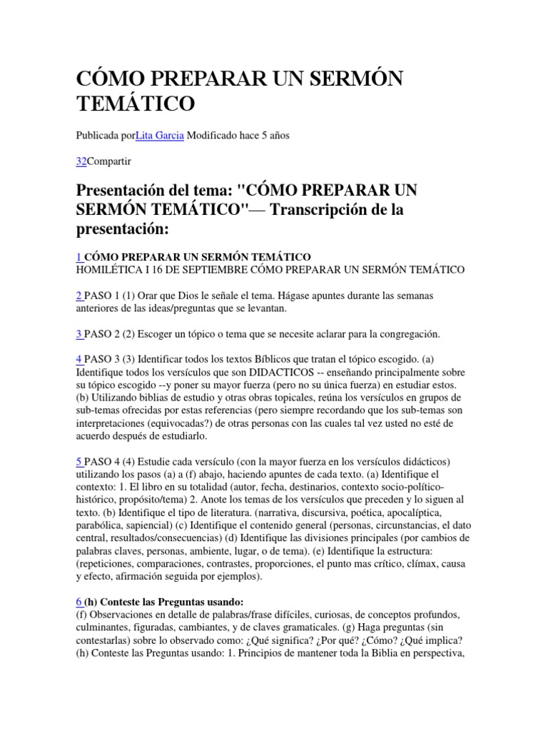 Cómo Preparar Un Sermón Temático | PDF | Diccionario | Biblia