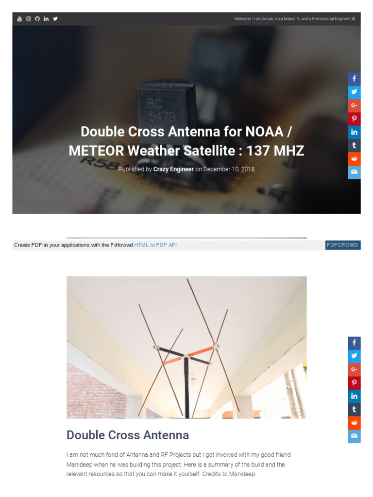 Double Cross Antenna For NOAA / METEOR Weather Satellite: 137 MHZ | PDF ...