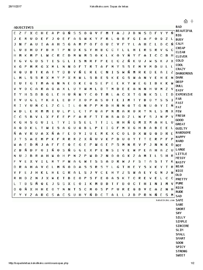 Kokolikoko - Sopa de Letras Adjetivos