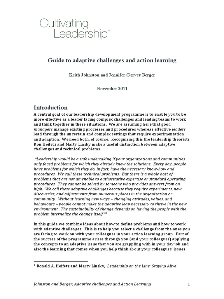 Adaptive Challenges and Action Learning | PDF | Leadership | Thought
