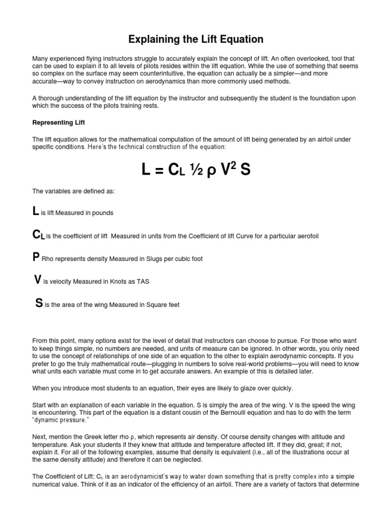 Explaining The Lift Equation | PDF | Lift (Force) | Airspeed