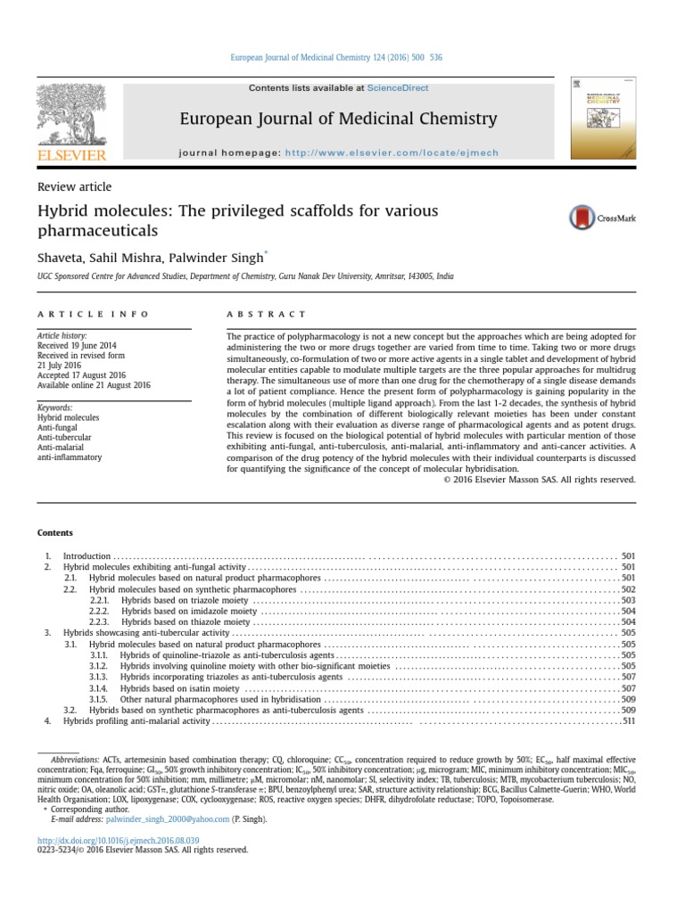 Hybrid Molecules The Privileged Scaffolds For Various | PDF ...