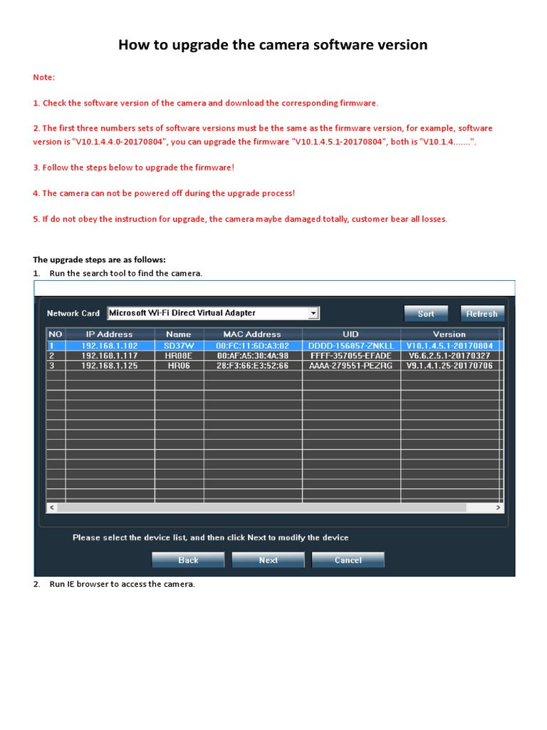 How To Upgrade The Camera Software Version | PDF