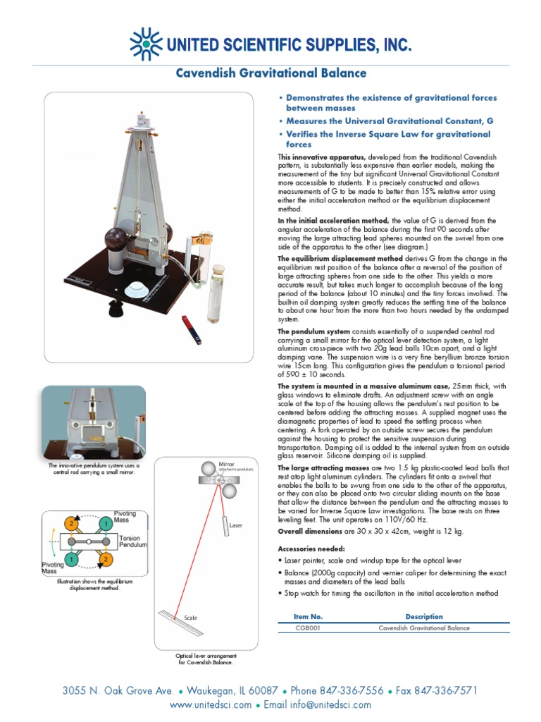 United Scientific Cavendish Gravitational Balance | PDF | Pendulum ...