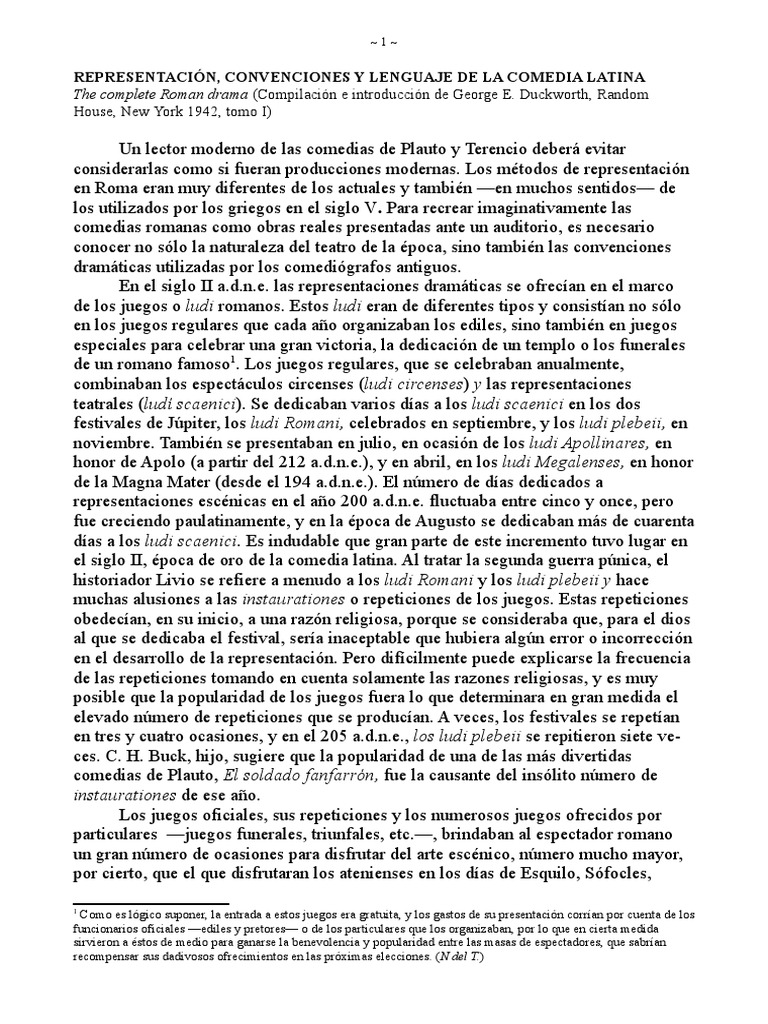 Representación Convenciones y Lenguaje de La Comedia Latina (George e Duckworth) | PDF | Comedia ...