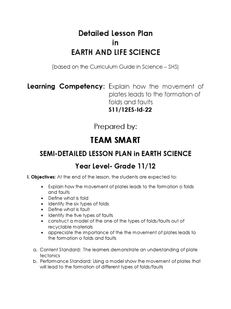 Detailed Lesson Plan in Earth and Life Science: Team Smart | PDF ...