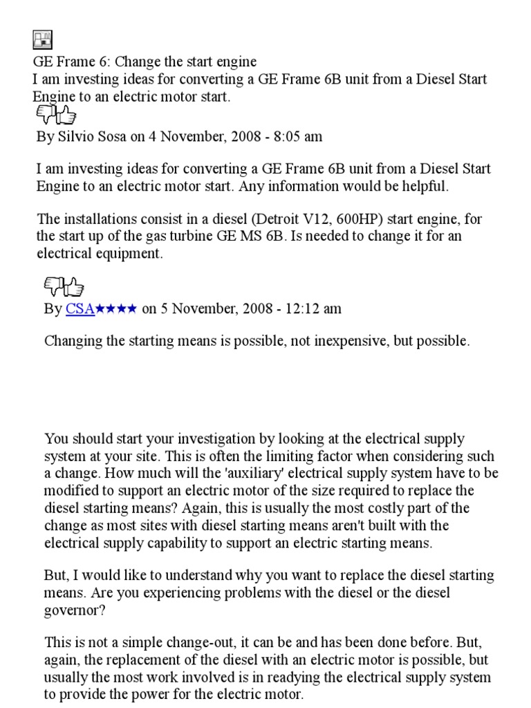 GE Frame 6 - Change The Start Engine | PDF | Diesel Engine | Electric Motor