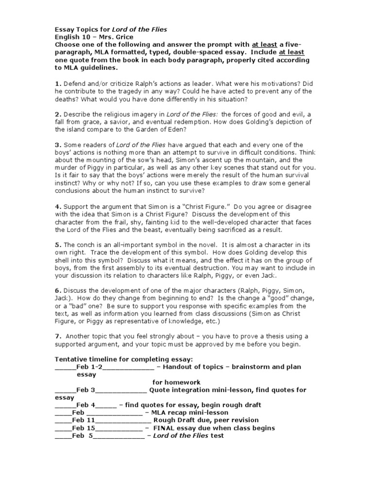 Essay Topics for Lord of the Flies | PDF | Essays