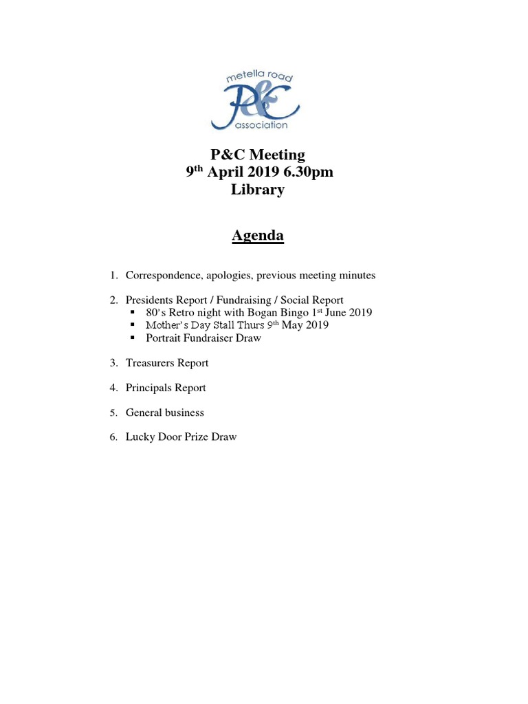 P&C Meeting Agenda - April 2019 | PDF | Wellness