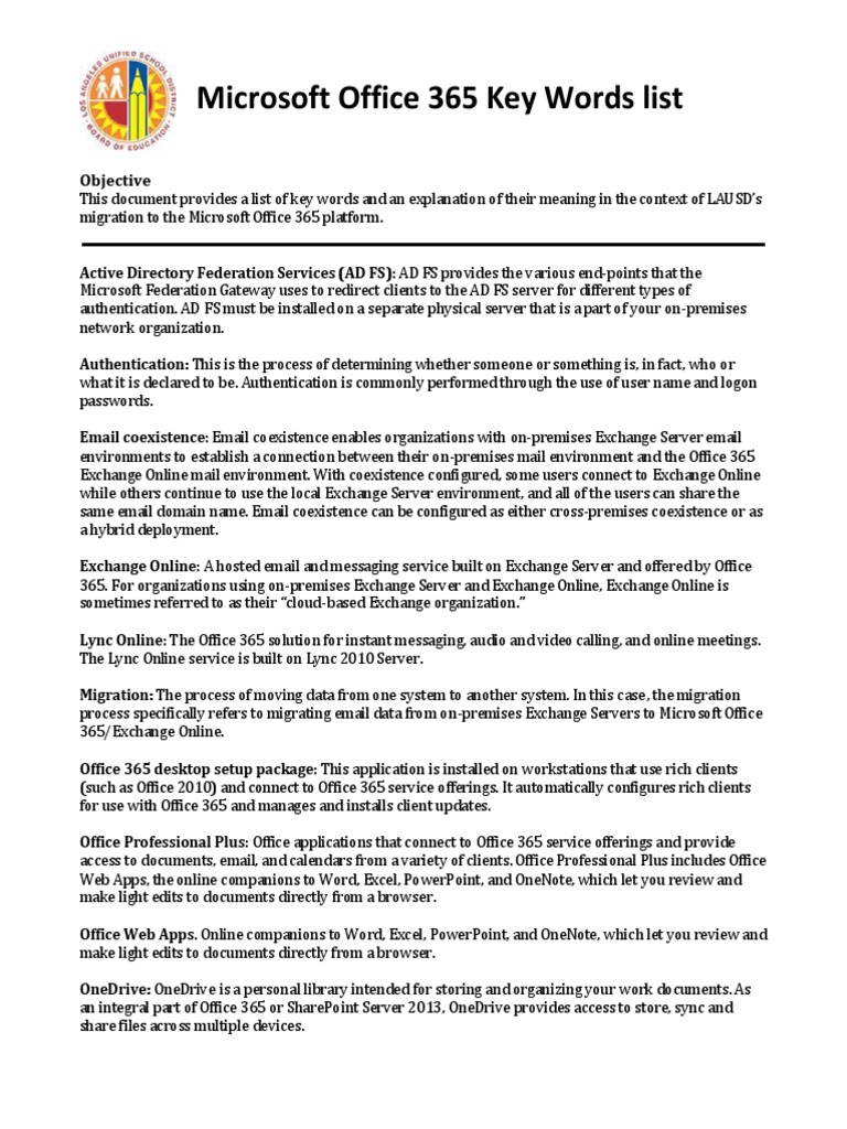 Microsoft Office 365 Key Words List: Objective | PDF | Office 365 ...