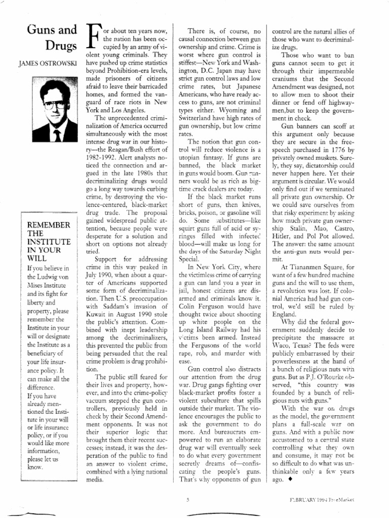 Guns and Drugs by James Ostrowski | PDF | Public Sphere | Crime Thriller