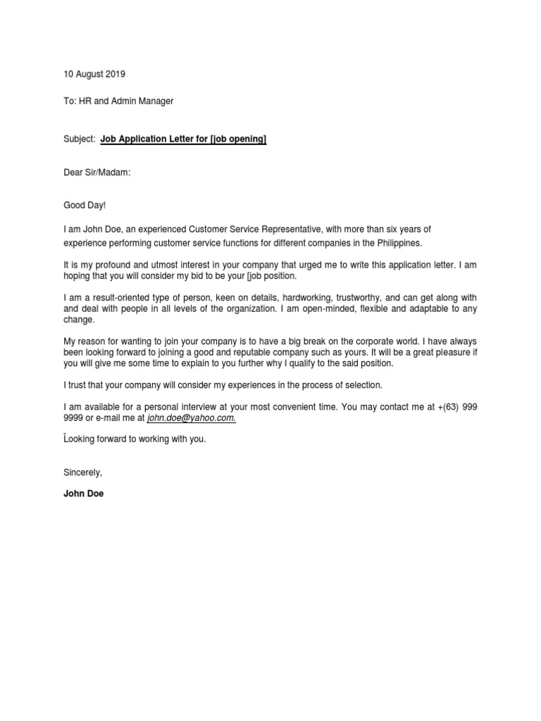 Job Application for Customer Service Role | PDF | Business