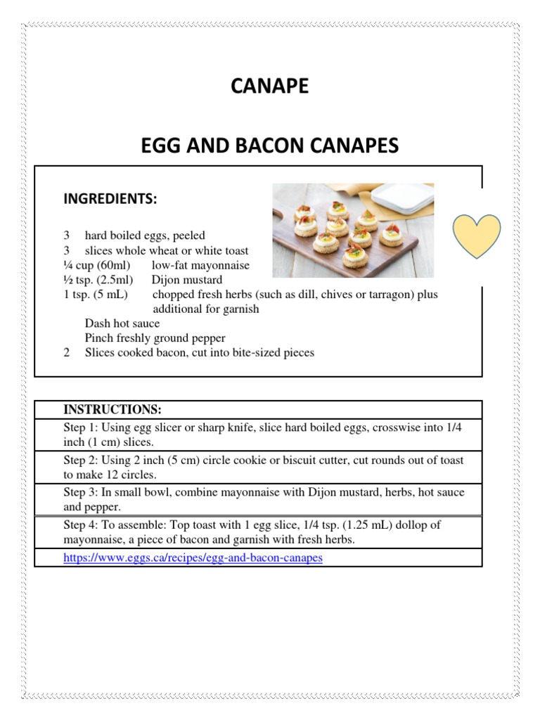 Canape Egg and Bacon Canapes: Ingredients | PDF | Salad | Foods