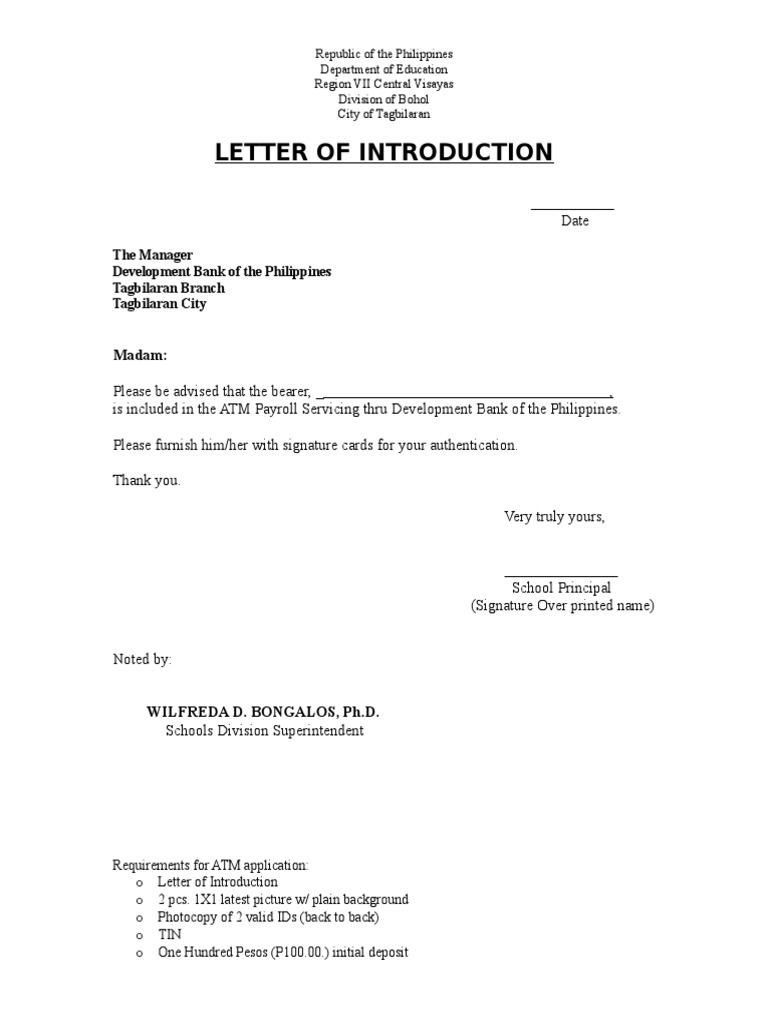 DBP Letter of Introduction 1 | PDF