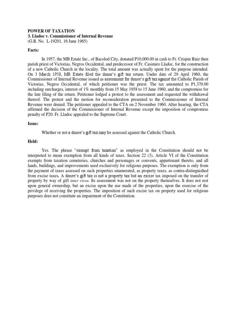 Power of Taxation - 3. Lladoc v. CIR | PDF