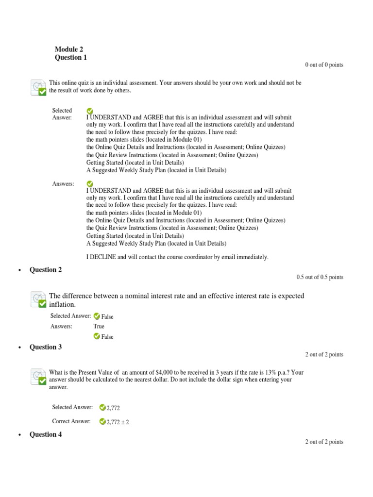 Quiz on Financial Concepts and Calculations | PDF | Yield (Finance ...