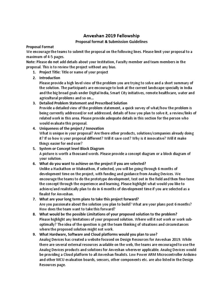 Anveshan 2019 Fellowship: Proposal Format & Submission Guidelines | PDF ...