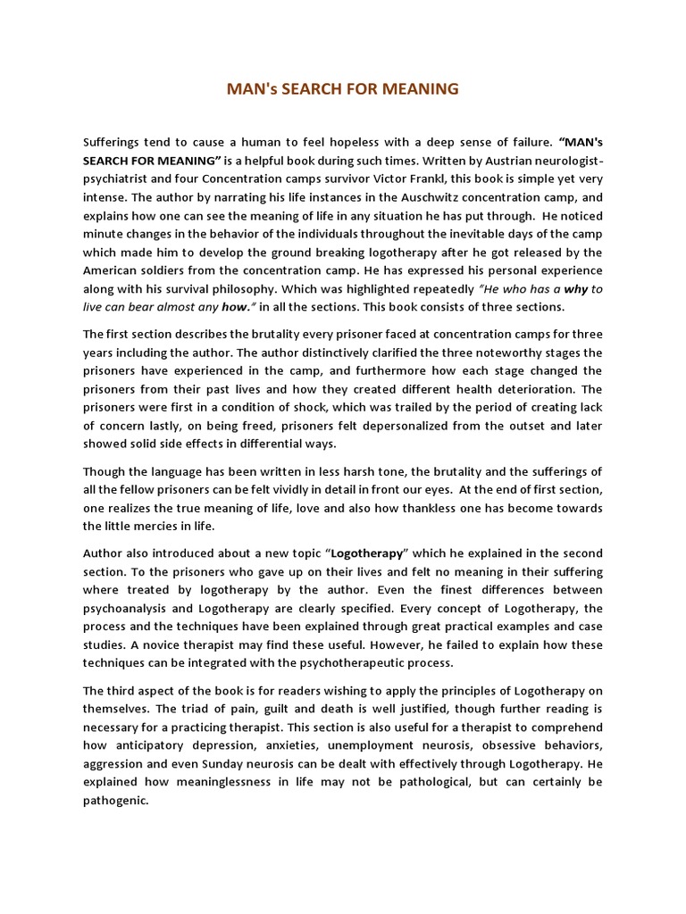 BookRview - Man's Search For Meaning | PDF | Psychotherapy ...