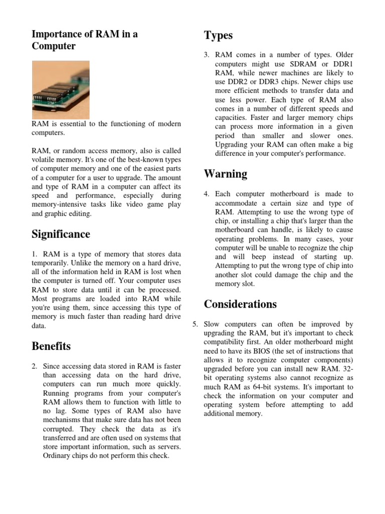 Importance of RAM in A Computer | PDF | Dynamic Random Access Memory ...