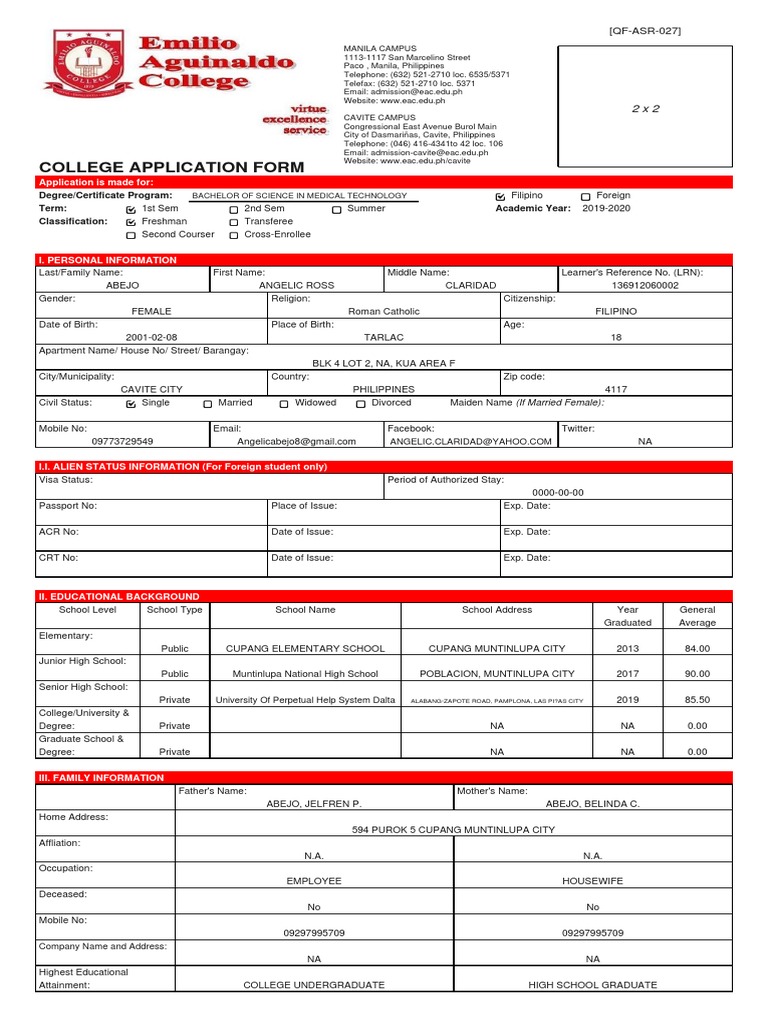 College Application Form: Application Is Made For | PDF | Social ...