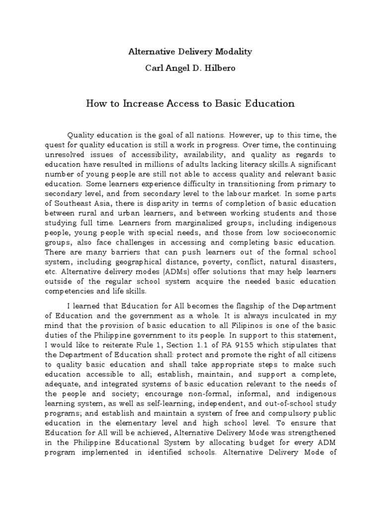 Alternative Delivery Modality | PDF | Secondary Education | Literacy