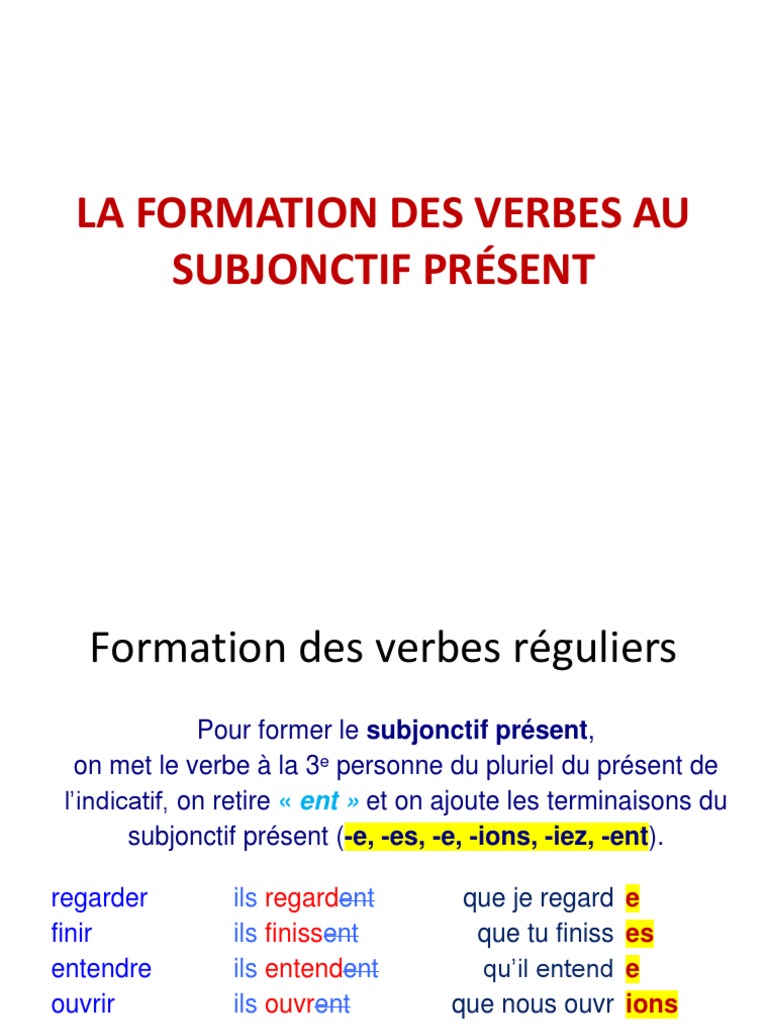 Formation du Subjonctif Présent | PDF | Verbe | Sémantique
