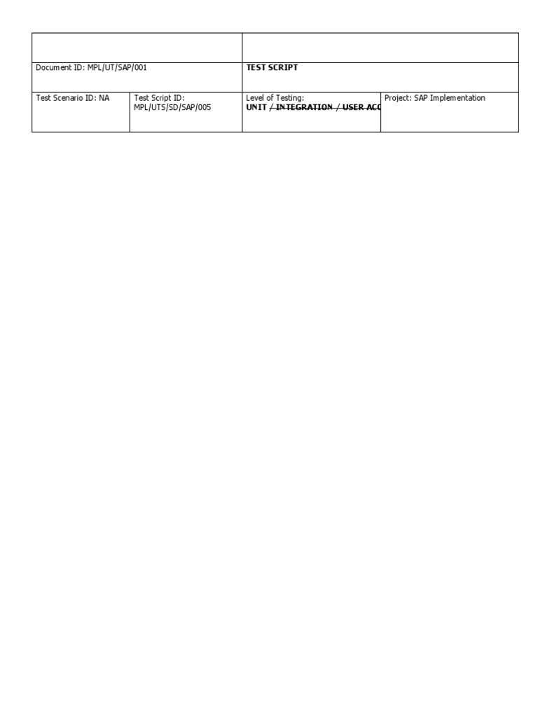 Document ID: MPL/UT/SAP/001: Test Script | PDF