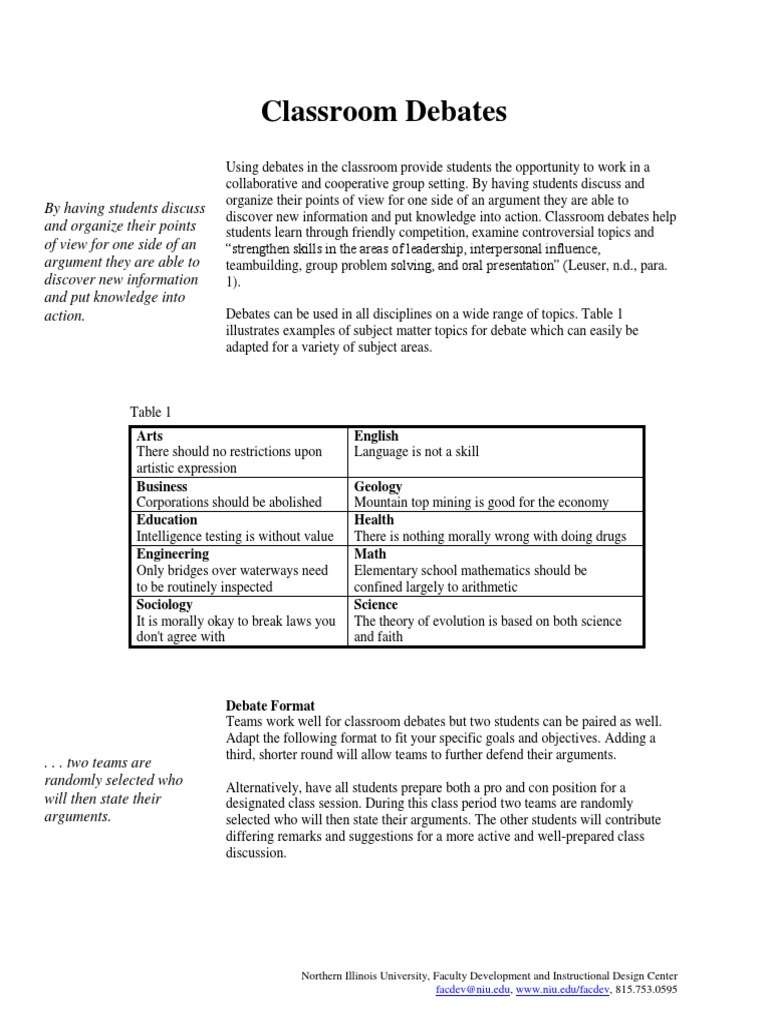 Classroom Debates PDF | Download Free PDF | Classroom | Teaching ...