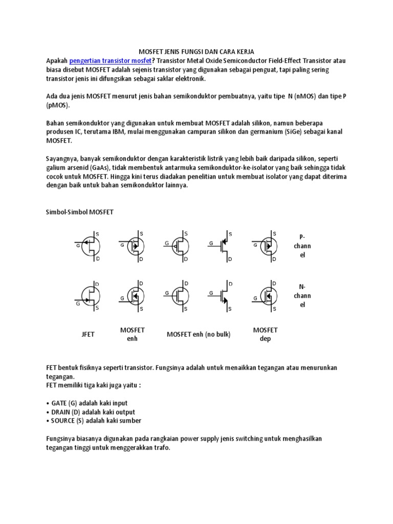 Mosfet Jenis Fungsi Dan Cara Kerja | PDF