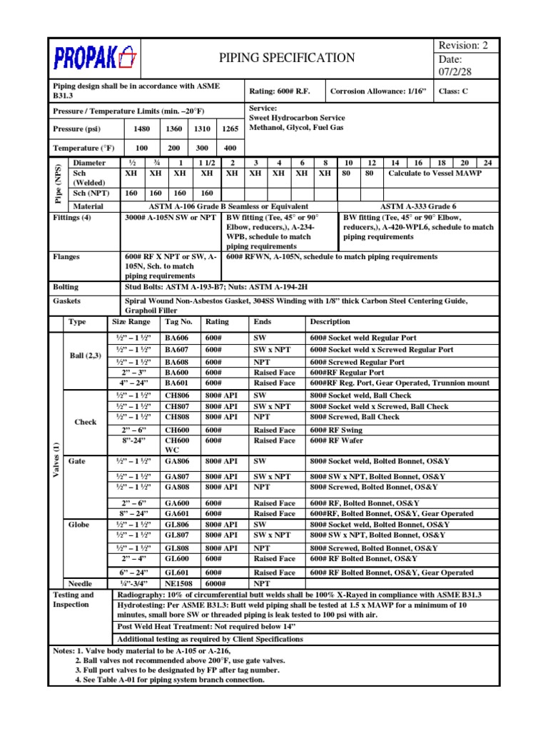 Piping Spec C Class | PDF | Pipe (Fluid Conveyance) | Hydraulics