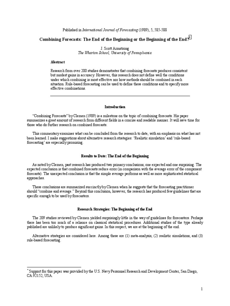 Combining Forecasts Pdf Forecasting Meta Analysis