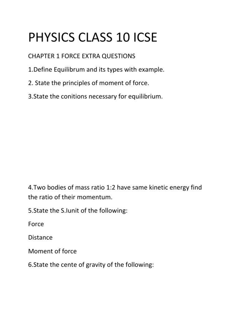 Physics Class 10 Icse | PDF | Torque | Force