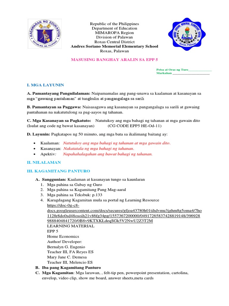 Masusing Banghay Aralin Sa Epp 5 | PDF