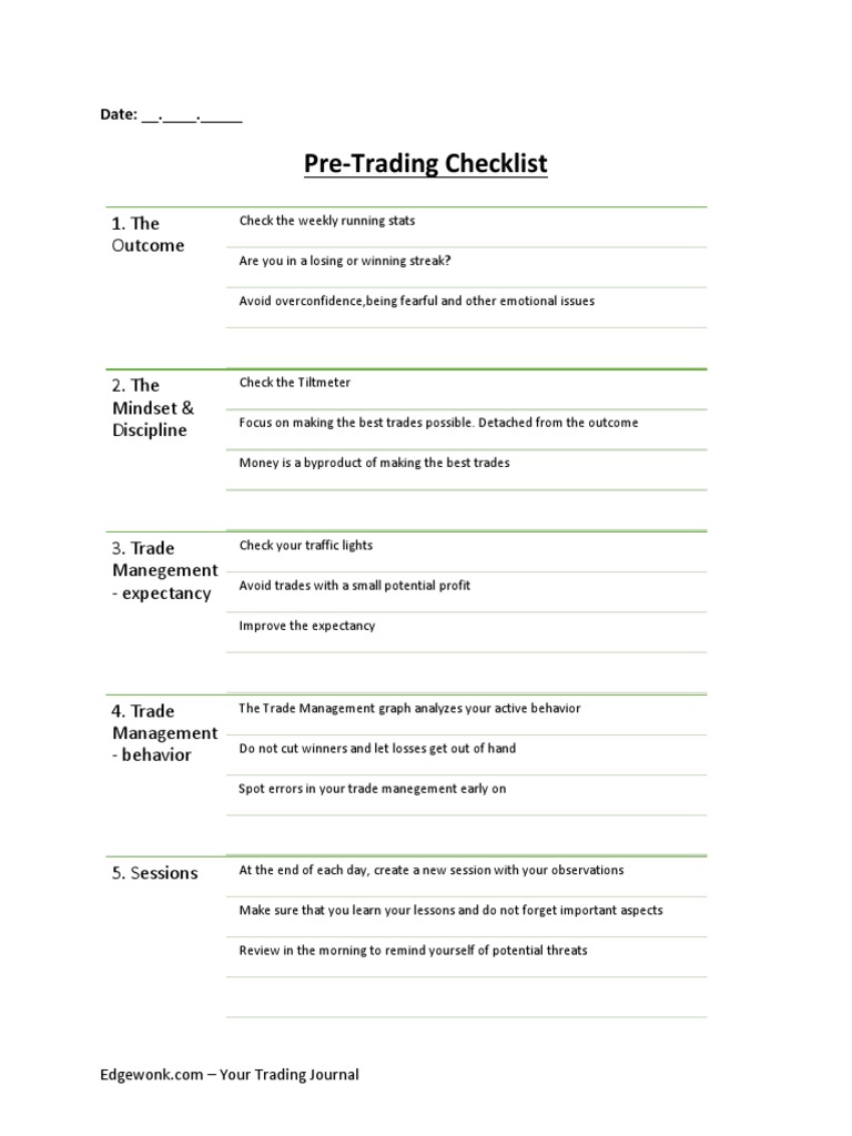 Pre-Trading Checklist: 1. The Outcome | PDF | Career & Growth | Business