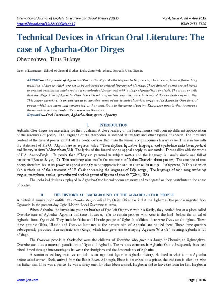 Technical Devices in African Oral Literature: The Case of Agbarha-Otor ...